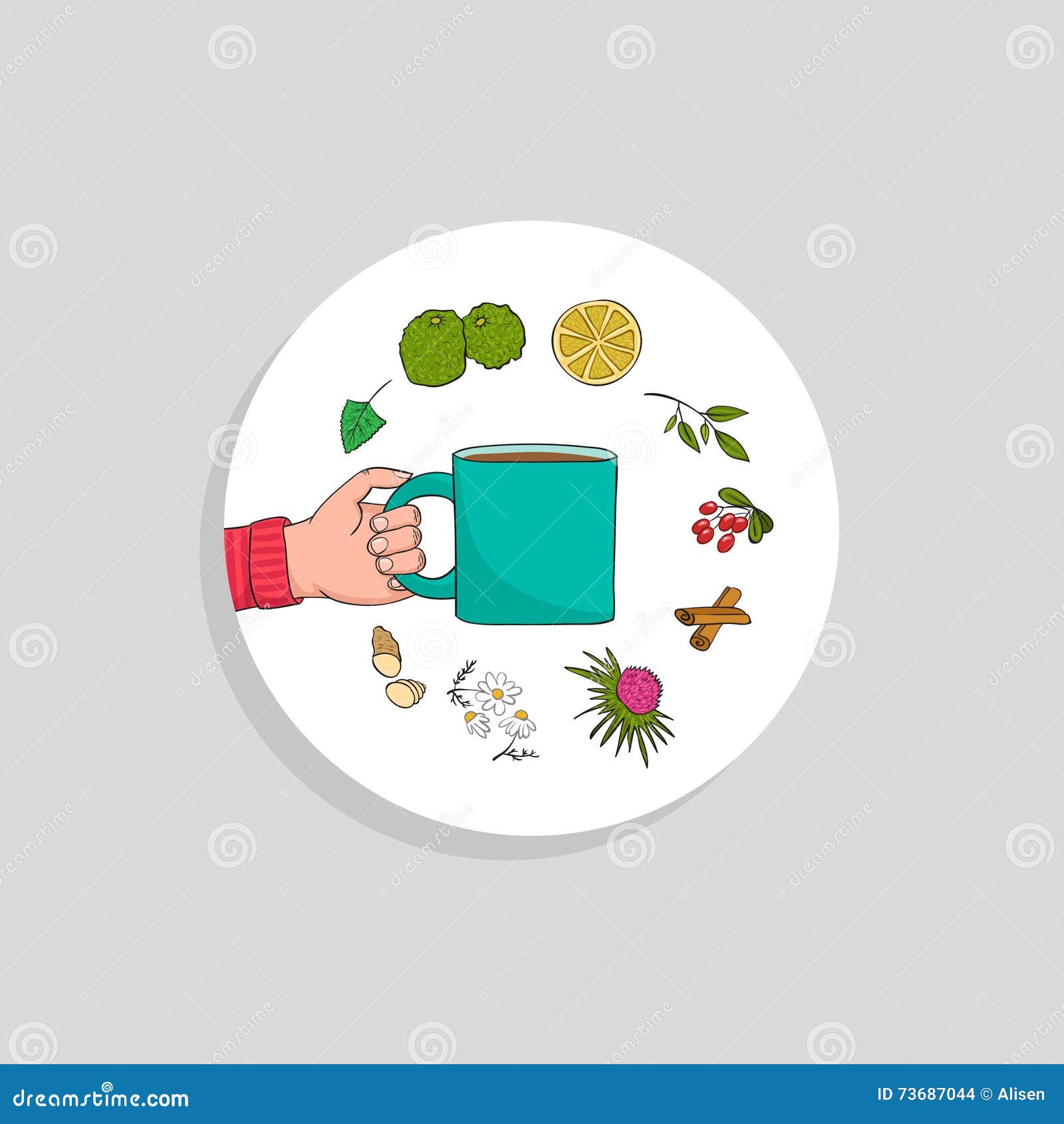 Tea Ingredients. Vector Set or Collection. Cup in Hand Stock Vector ...