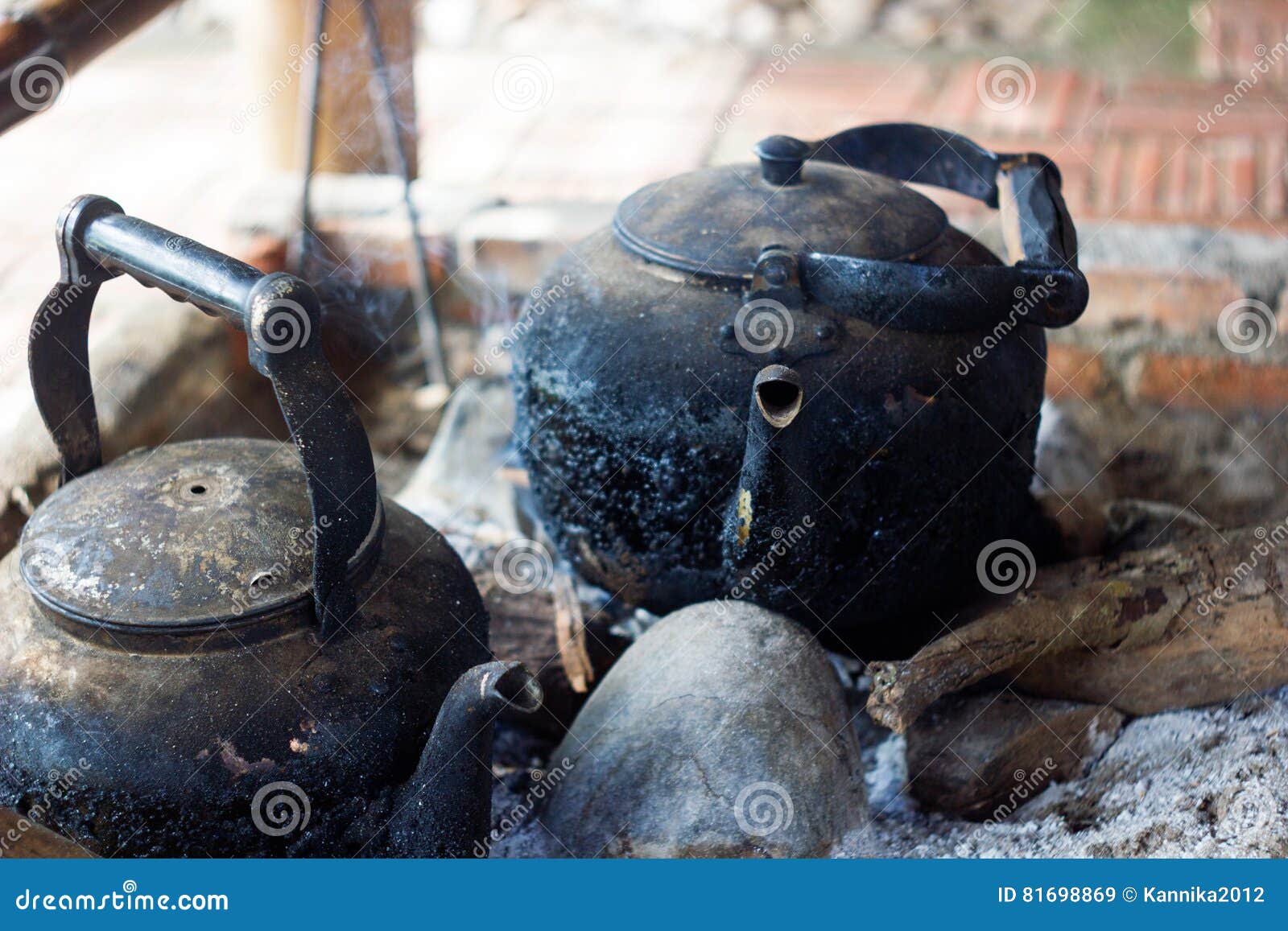 Tea Kettle with Boiling Water on Fire Wood Stock Image - Image of love ...
