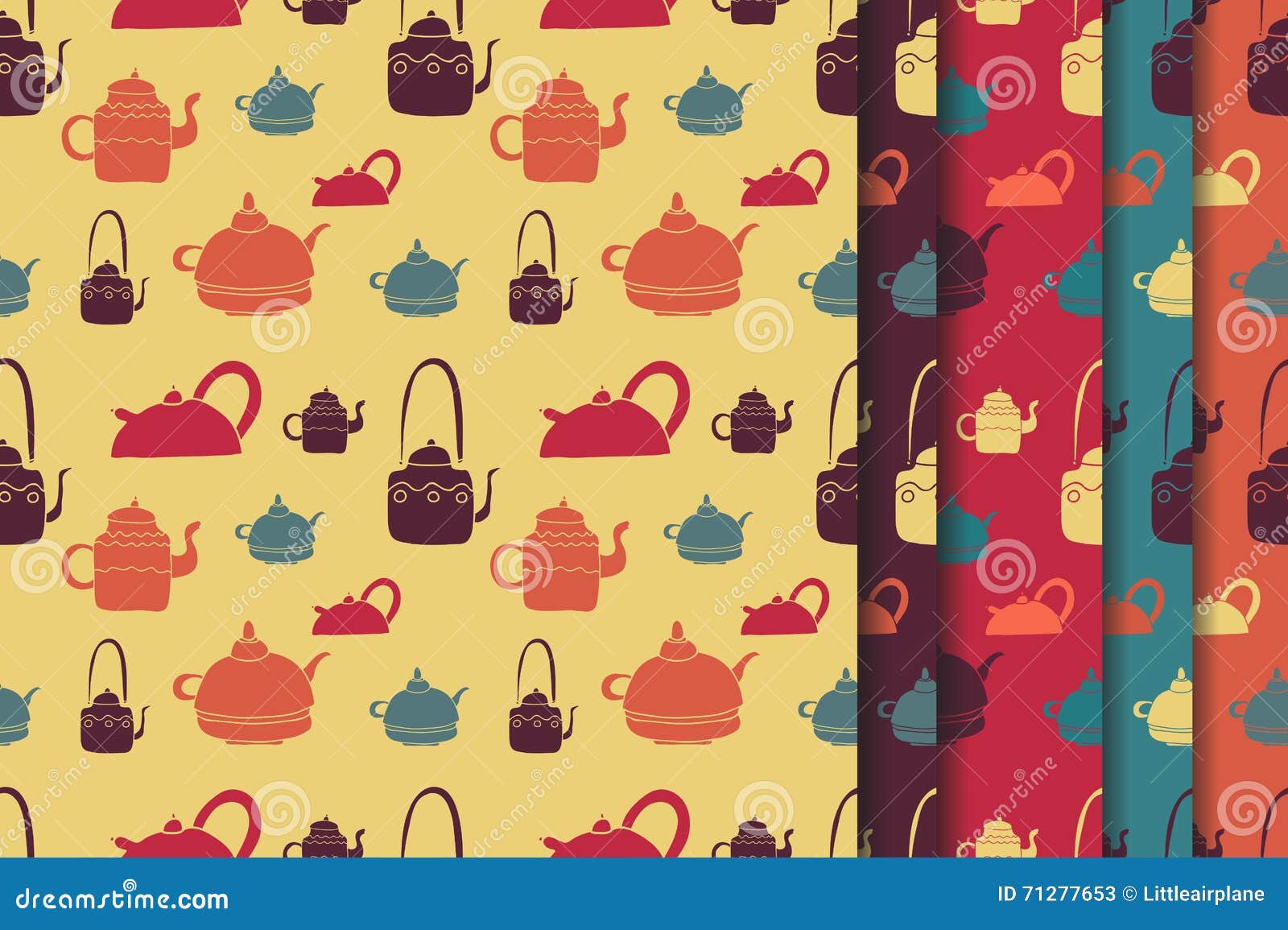 Tea kettle pattern set stock vector. Illustration of drawing - 71277653