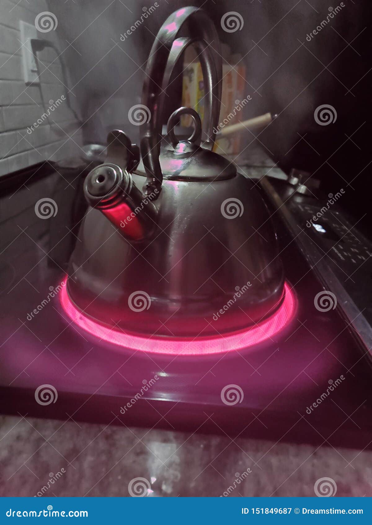 Tea Kettle with Steam on Stove Stock Image - Image of steam, stove ...
