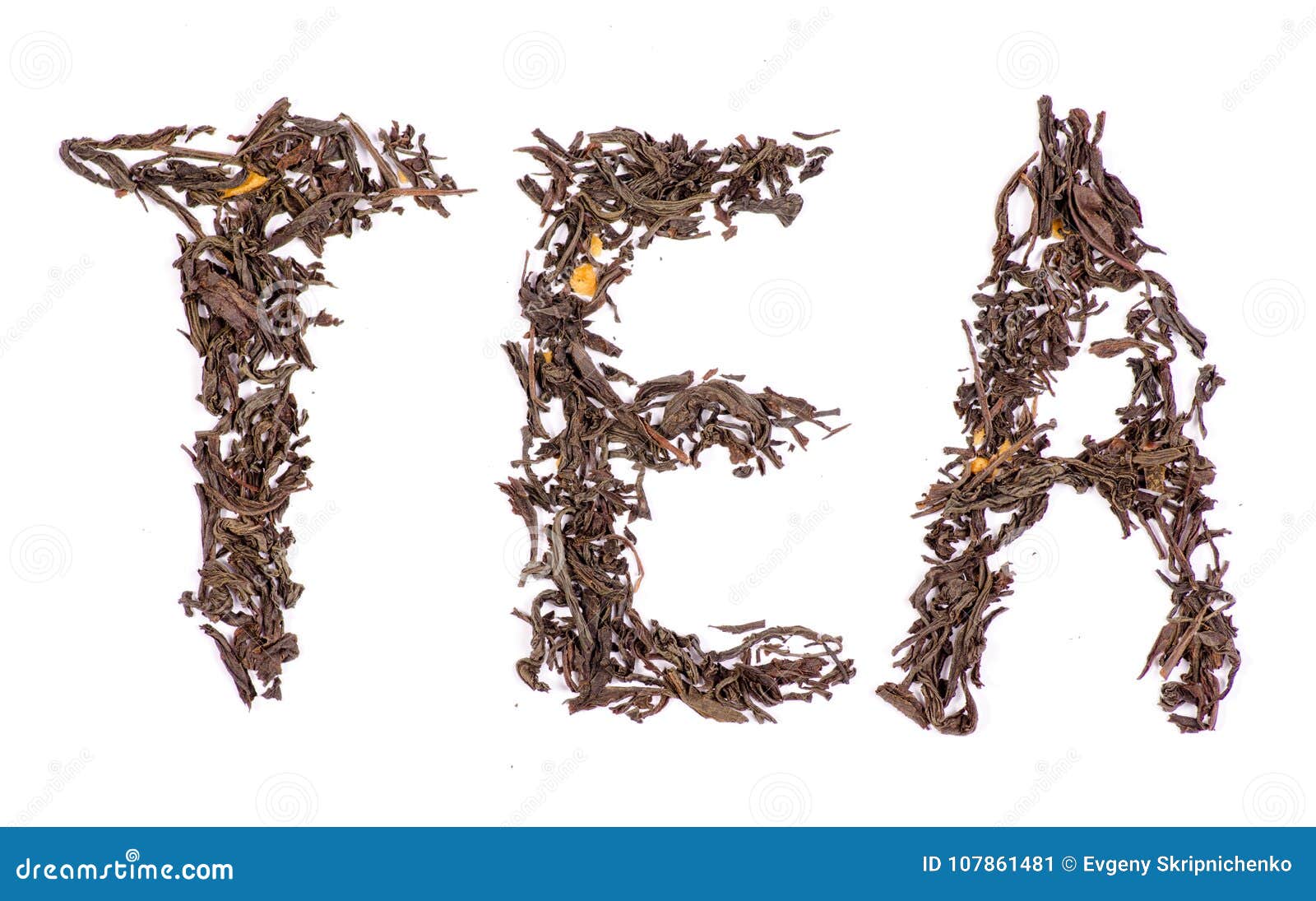 Tea Leaf with Flowers and Fruit Word Tea on White Background Stock ...