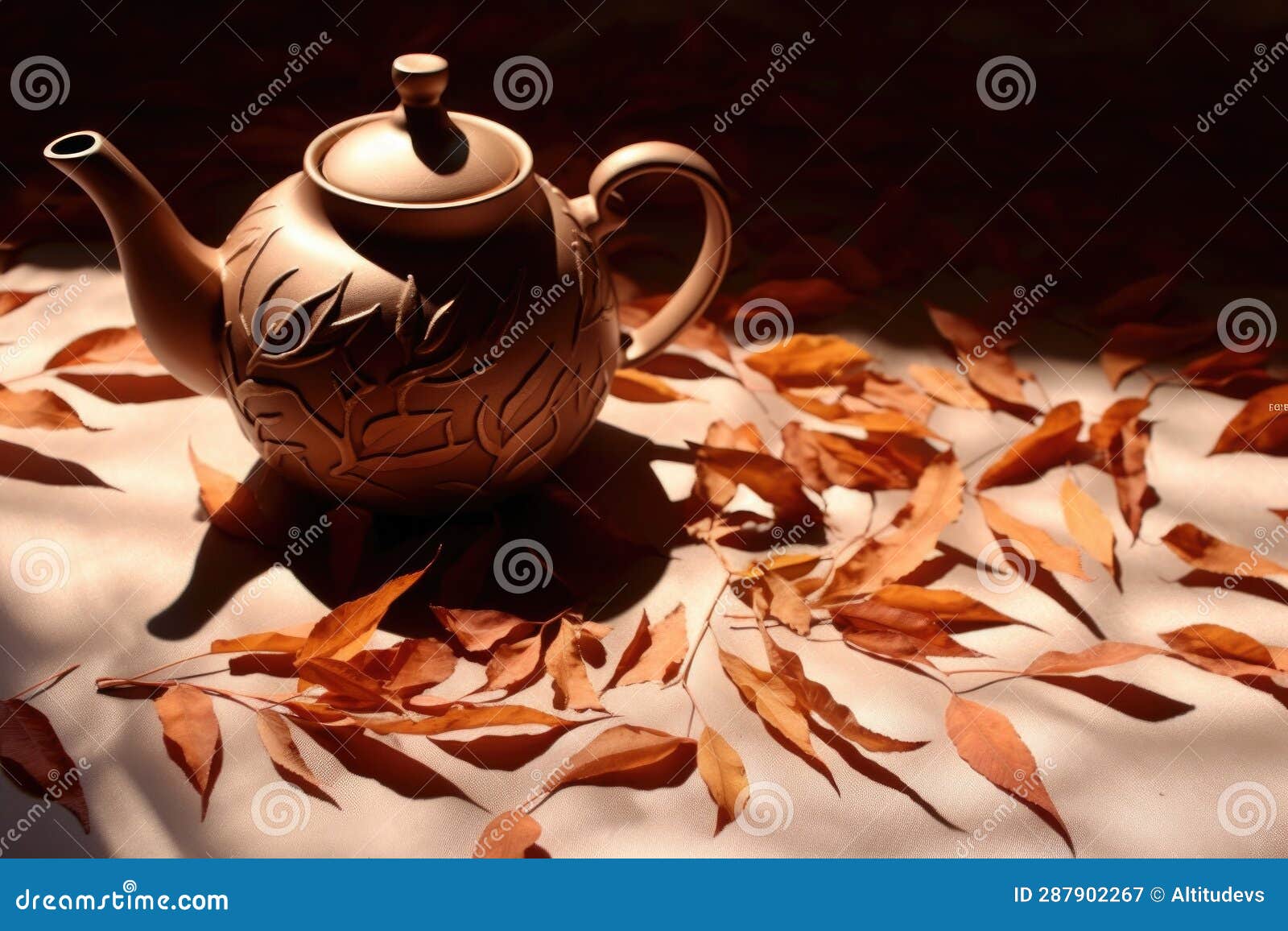Tea Leaves Casting Shadows on Ceramic Teapot Surface Stock Image ...