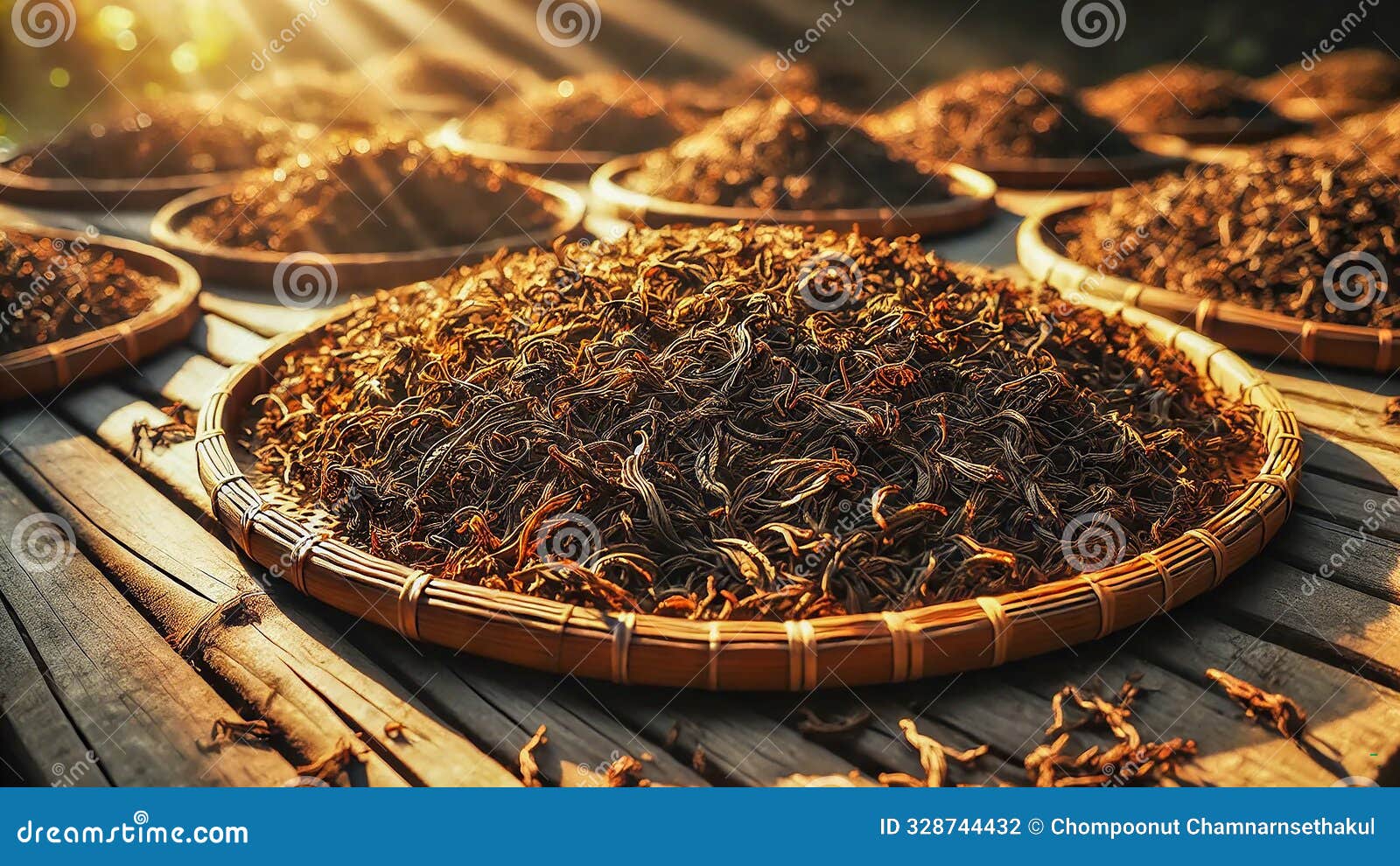 Tea Leaves Drying in the Sun on a Bamboo Tray Stock Illustration ...