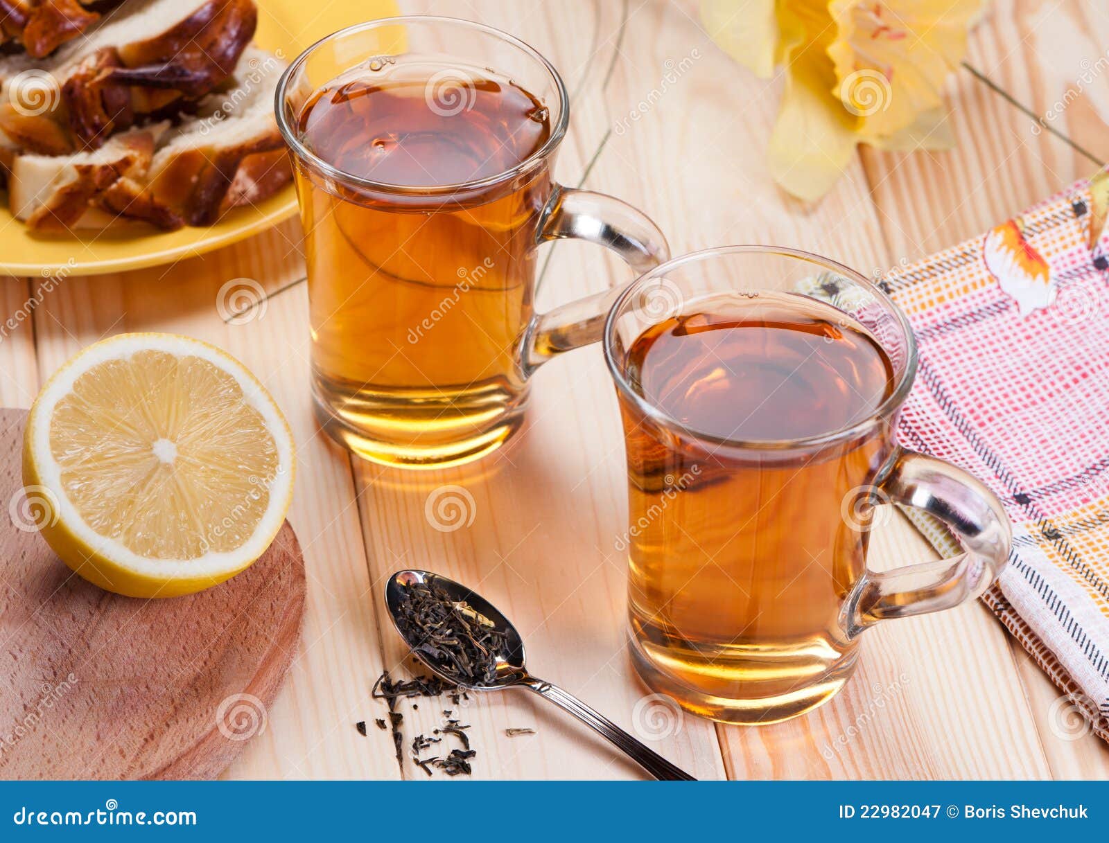 Tea with lemon. stock image. Image of full, cloth, board - 22982047