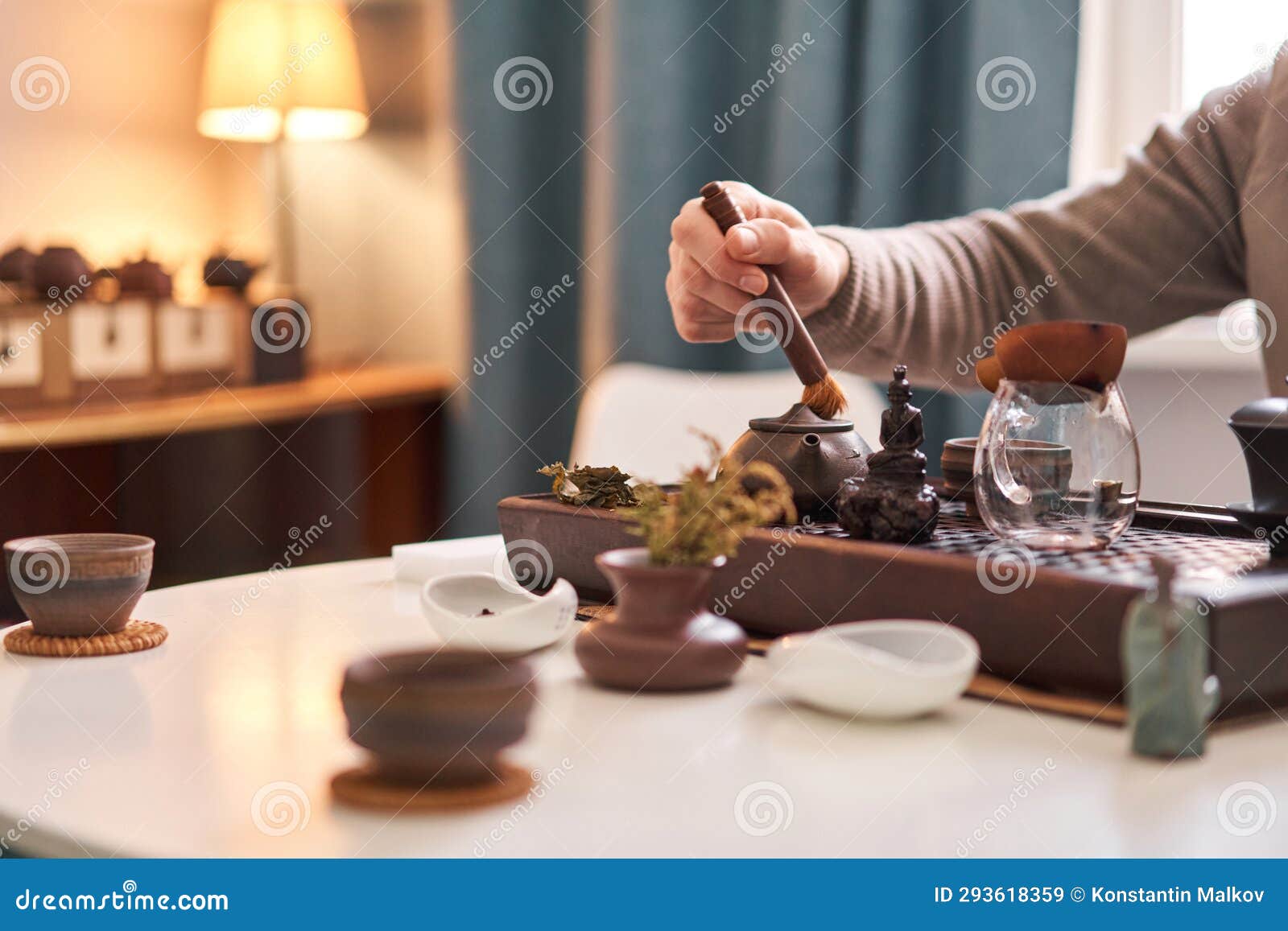 Tea Master Pours White Tea To Guests. Everything is Ready for the Tea ...
