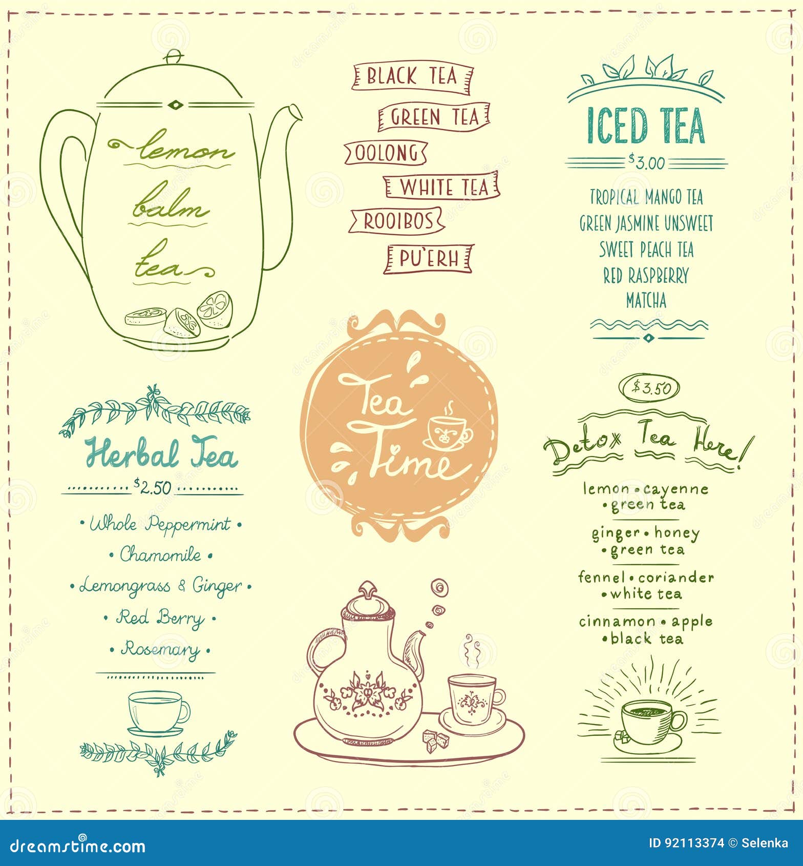 Tea menu list designs set. stock vector. Illustration of billboard ...