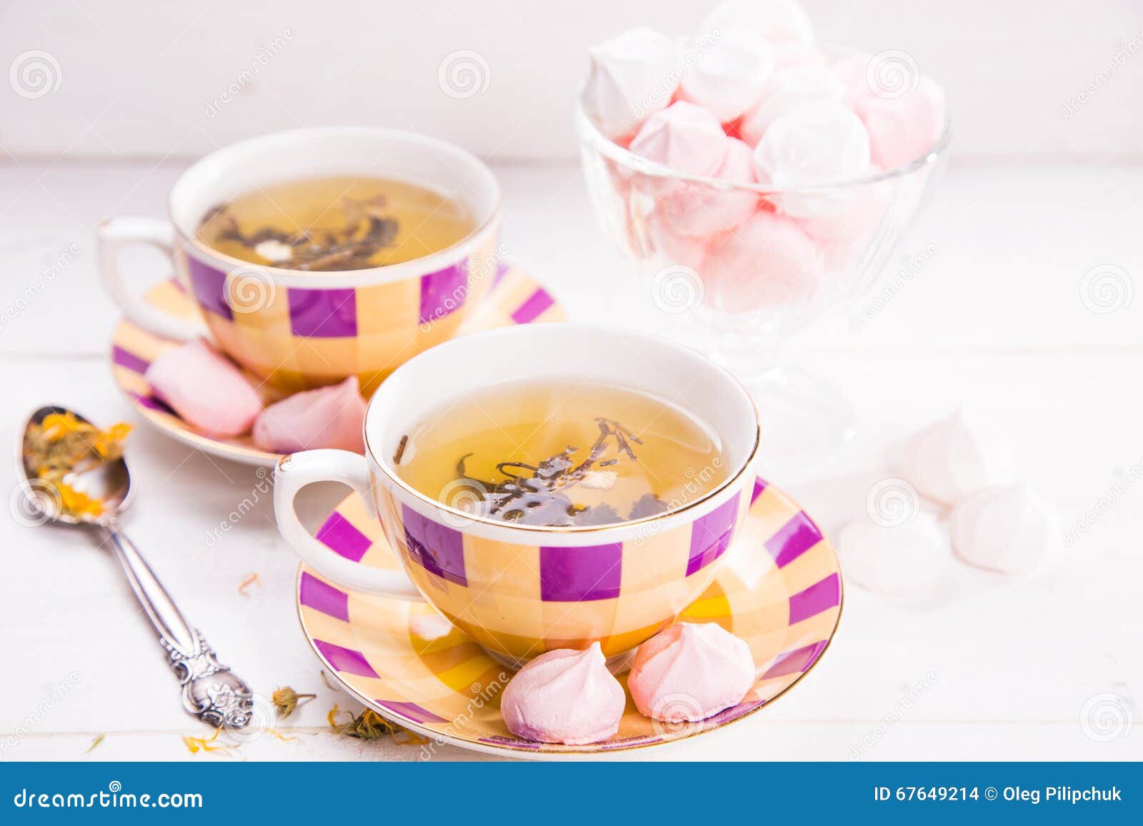 Tea with meringue stock photo. Image of yellow, confection - 67649214