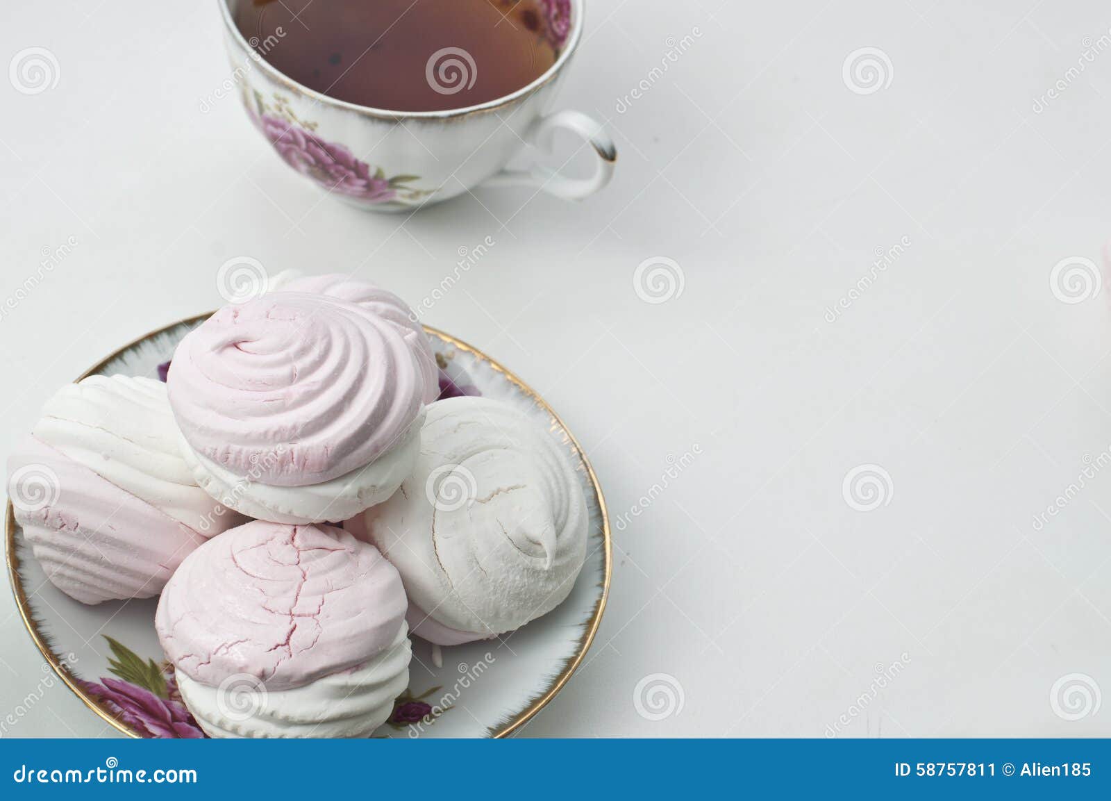Tea and meringues stock image. Image of cake, bakery - 58757811