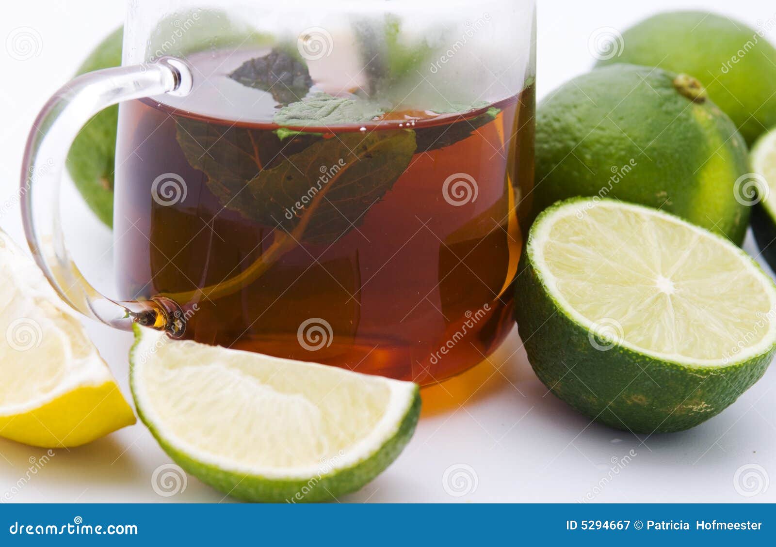 Tea with mint and limes stock image. Image of delicious - 5294667