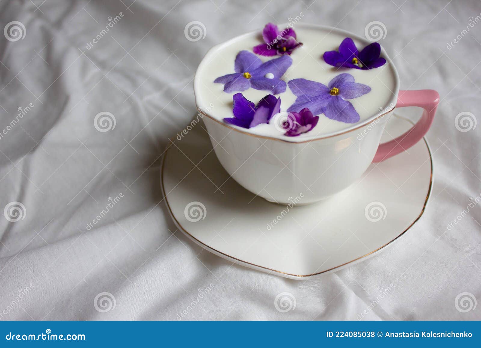 Tea mug with violets stock photo. Image of bright, cappuccino - 224085038
