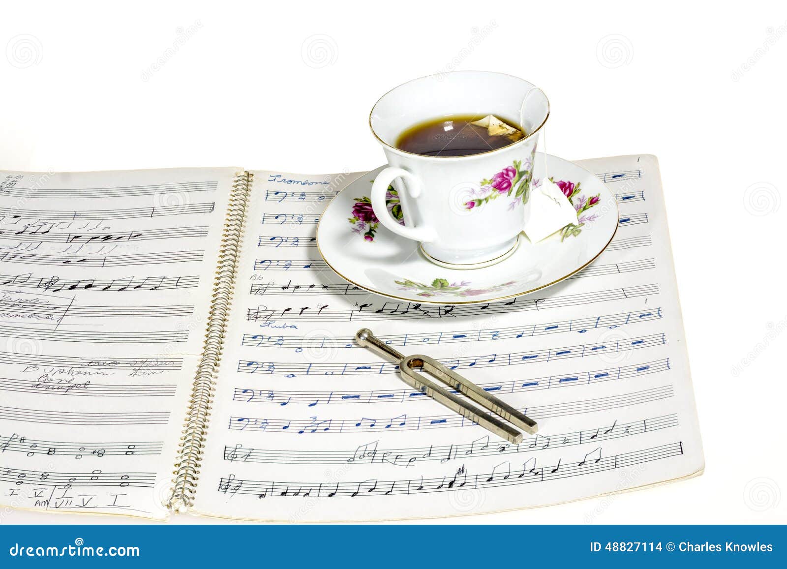 Tea on a music manuscript stock photo. Image of paper - 48827114