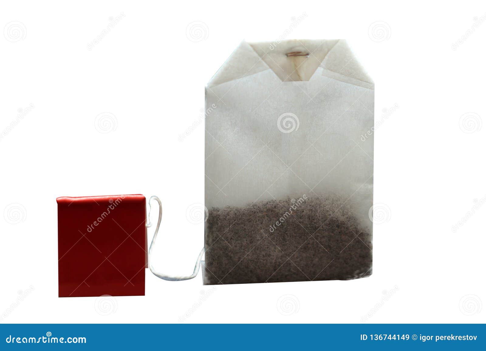 Tea in Paper Bag with Red Label. Isolated on White Background Stock ...