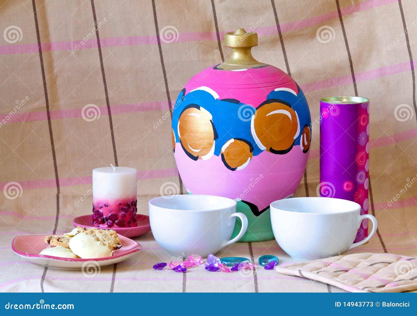 Tea party stock image. Image of biscuits, mugs, candle - 14943773