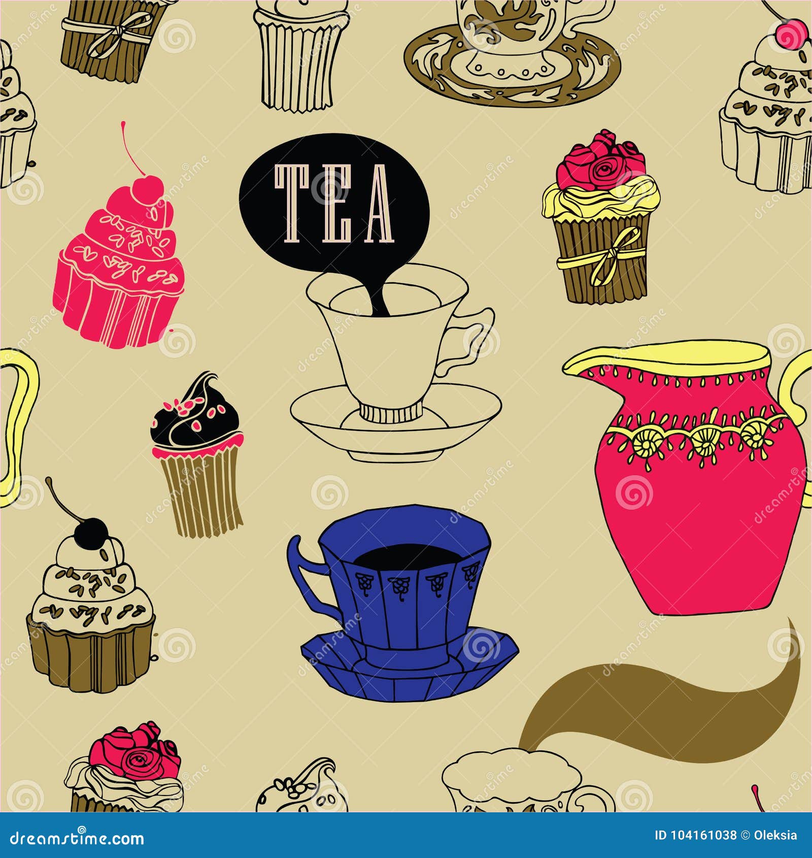 Tea Party Background, Seamless Pattern Design. Vector Illustration ...