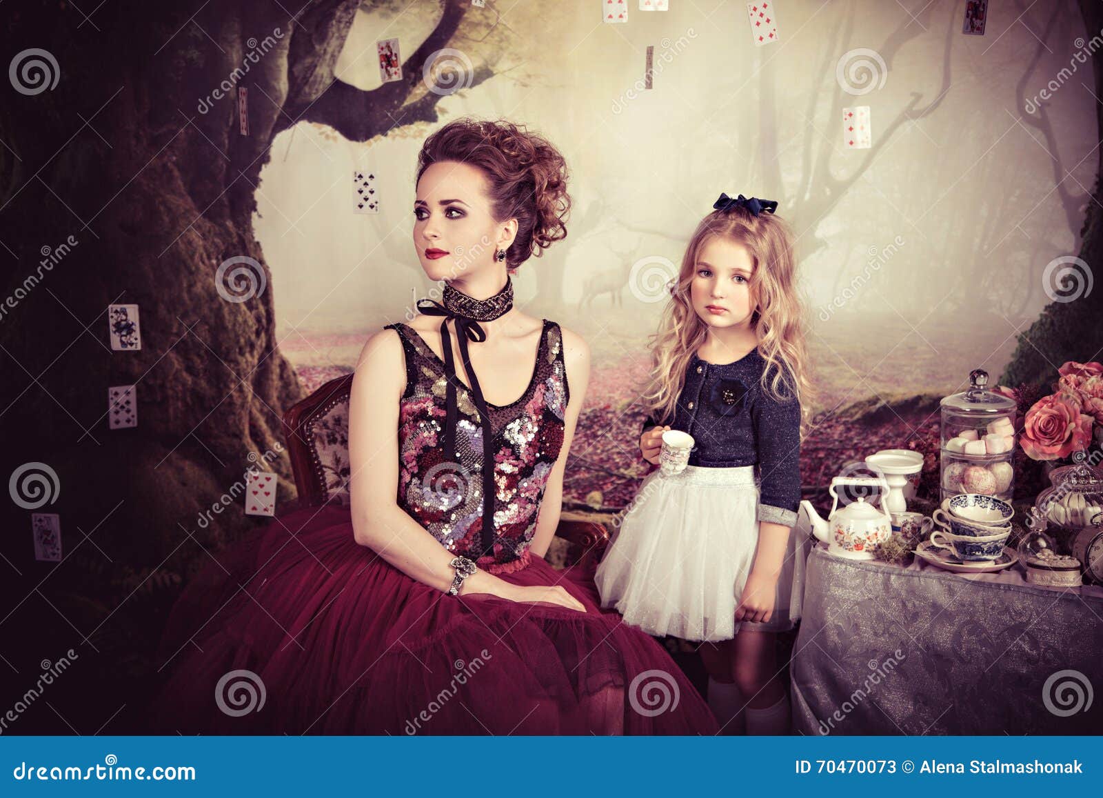 Tea Party of Evil Queen and Alice in Wonderland Stock Image - Image of ...