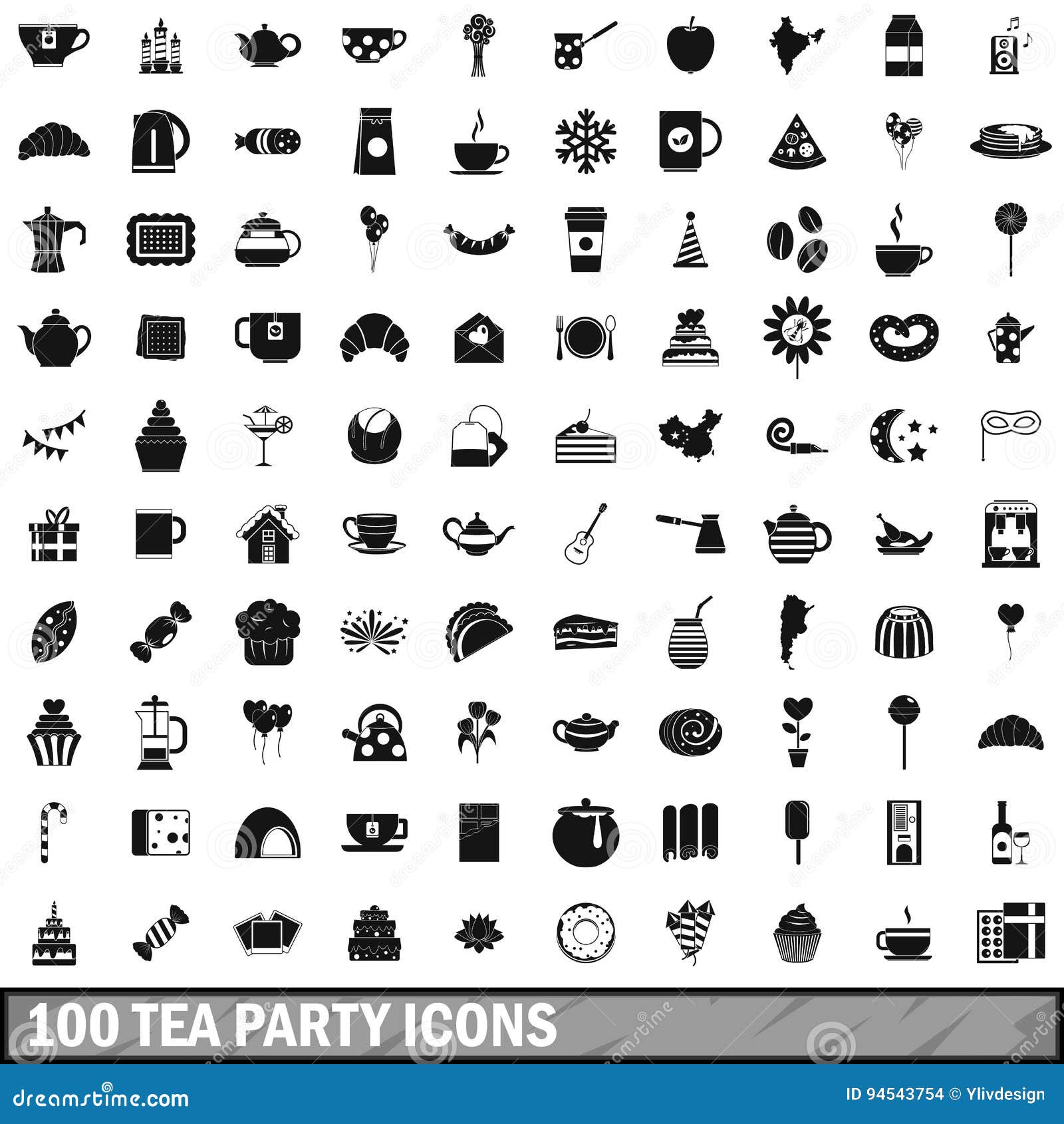 100 Tea Party Icons Set, Simple Style Stock Vector - Illustration of ...
