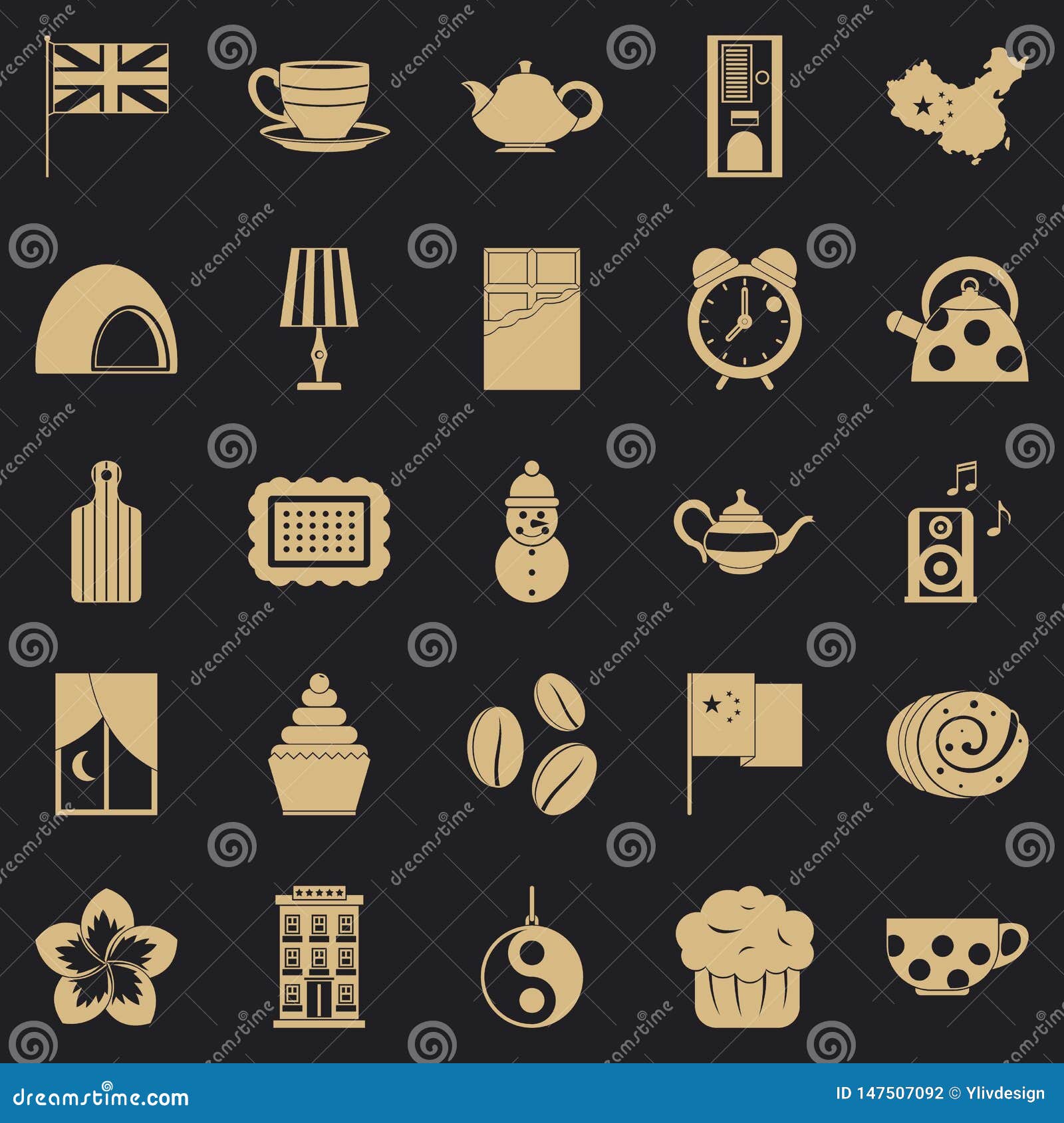 Tea Party Icons Set, Simple Style Stock Vector - Illustration of food ...