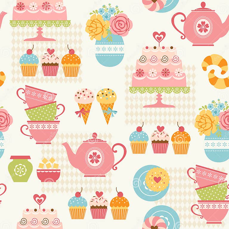 Tea party pattern stock vector. Illustration of vector - 52473853