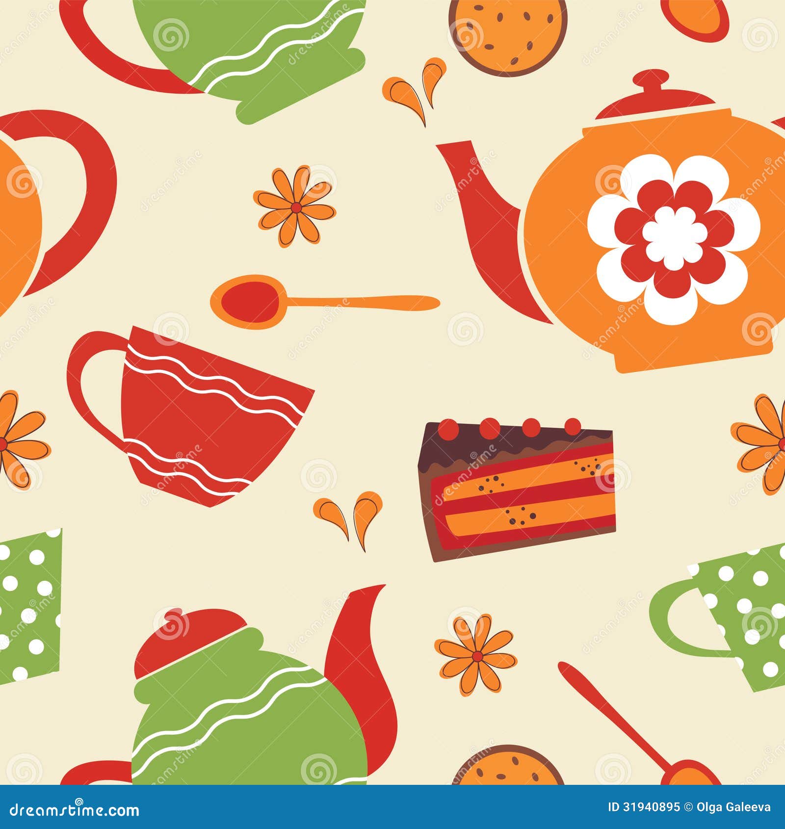 Tea party seamless pattern stock vector. Illustration of baking - 31940895