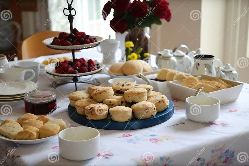 Tea Party Setting with Array of Tea and Scones, Plus Guest Book for ...