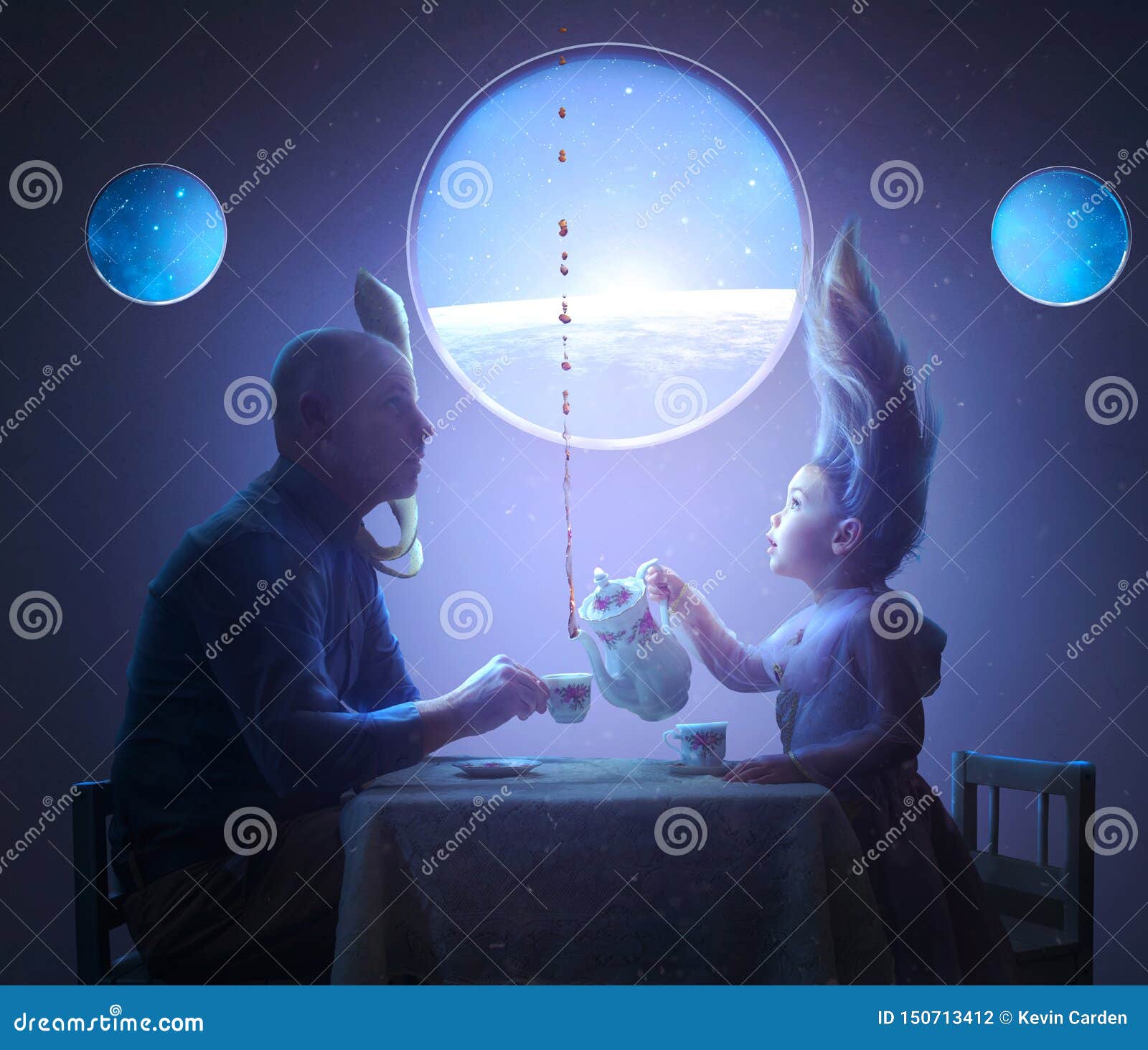 Tea Party in Space stock photo. Image of father, gravity - 150713412