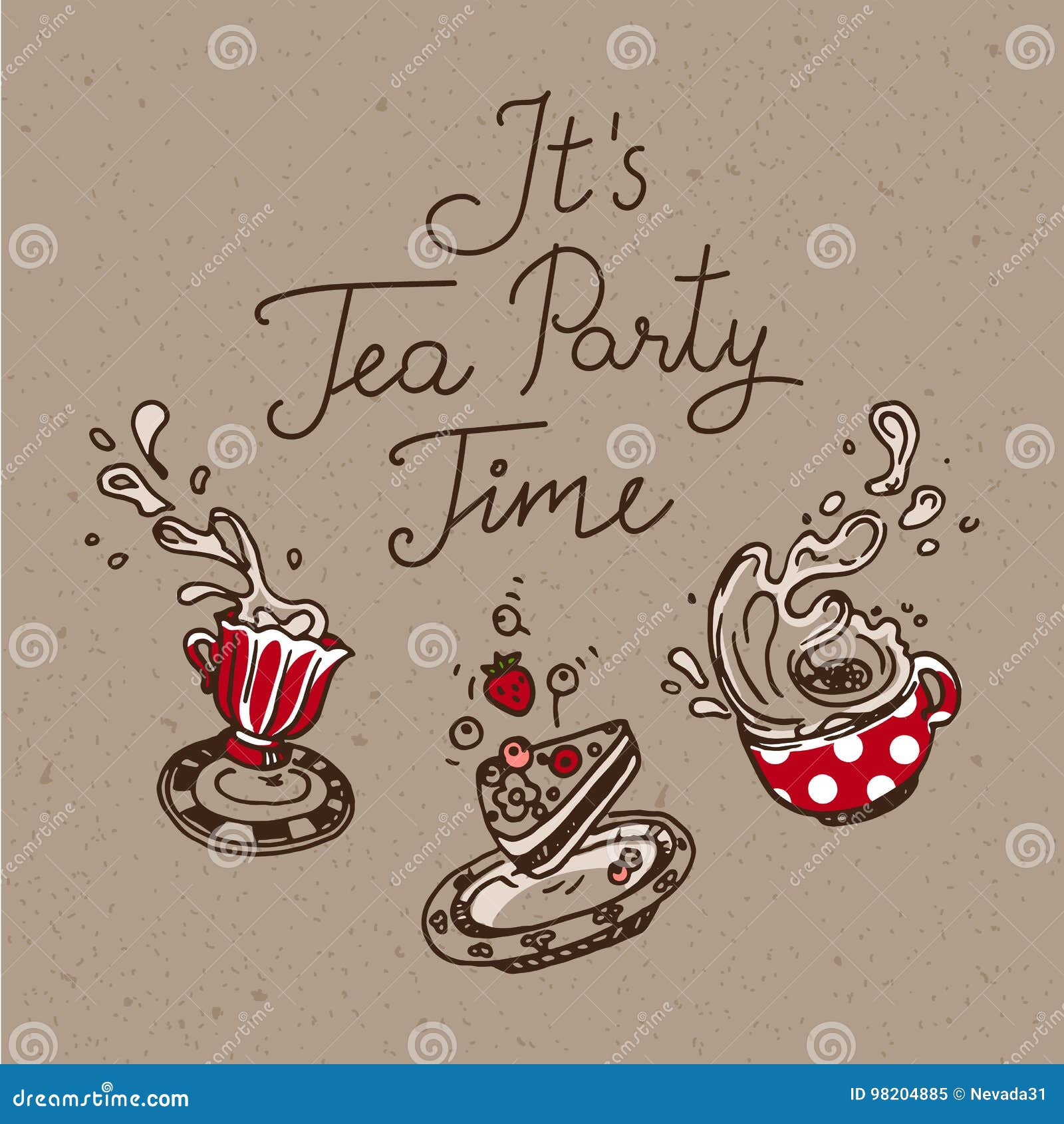 It is Tea Party Time. Set of Three Hand Drawn Objects Stock ...
