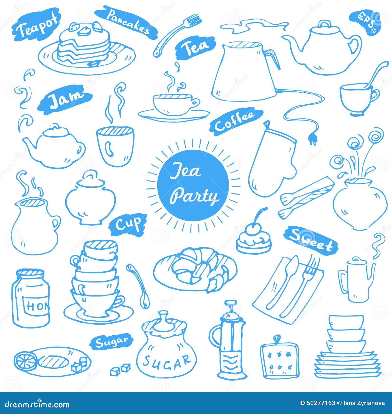 Tea party vector doodles stock vector. Illustration of doodle - 50277163