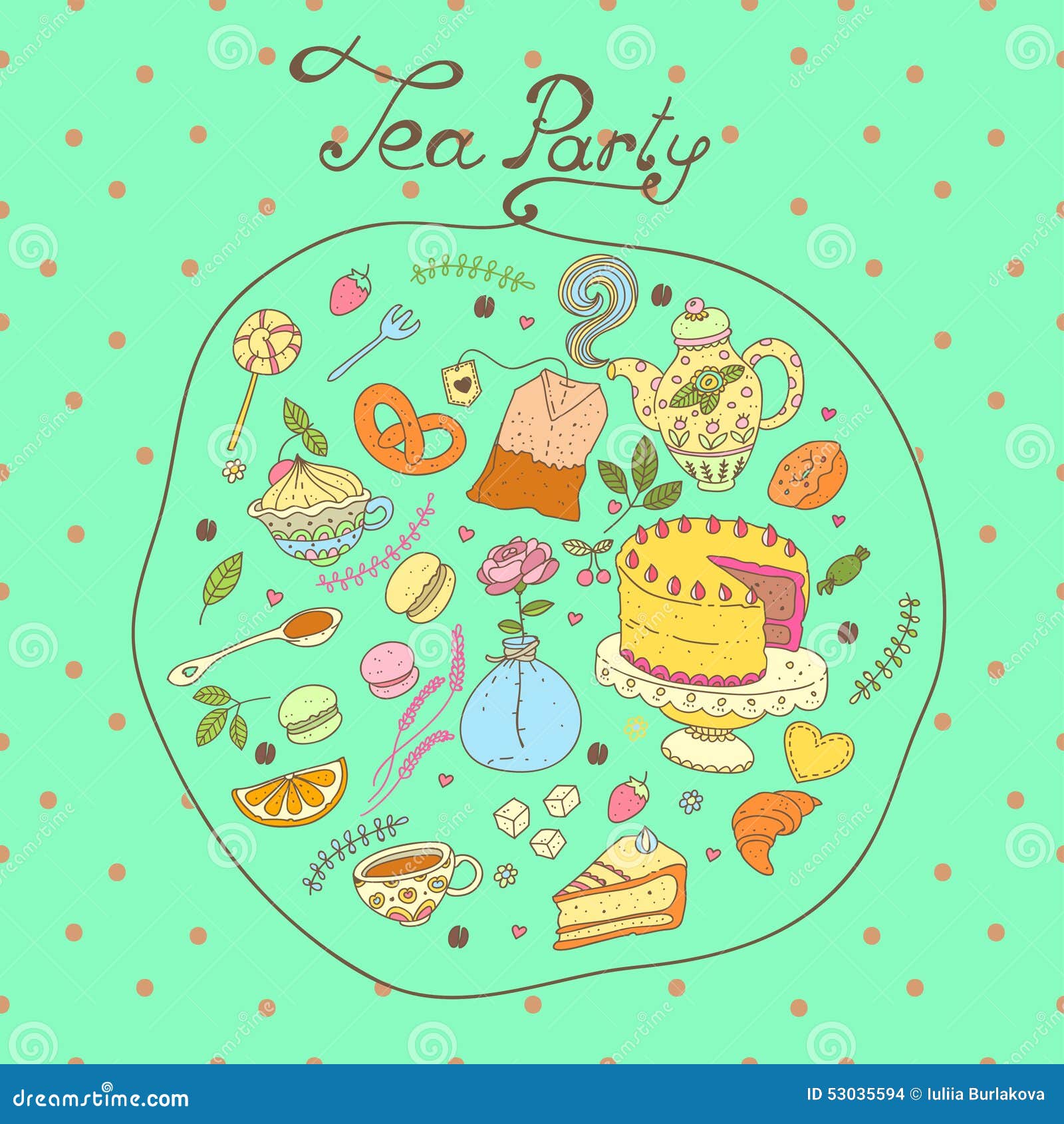Tea Party Vector Pattern Set Stock Vector - Illustration of cheerful ...