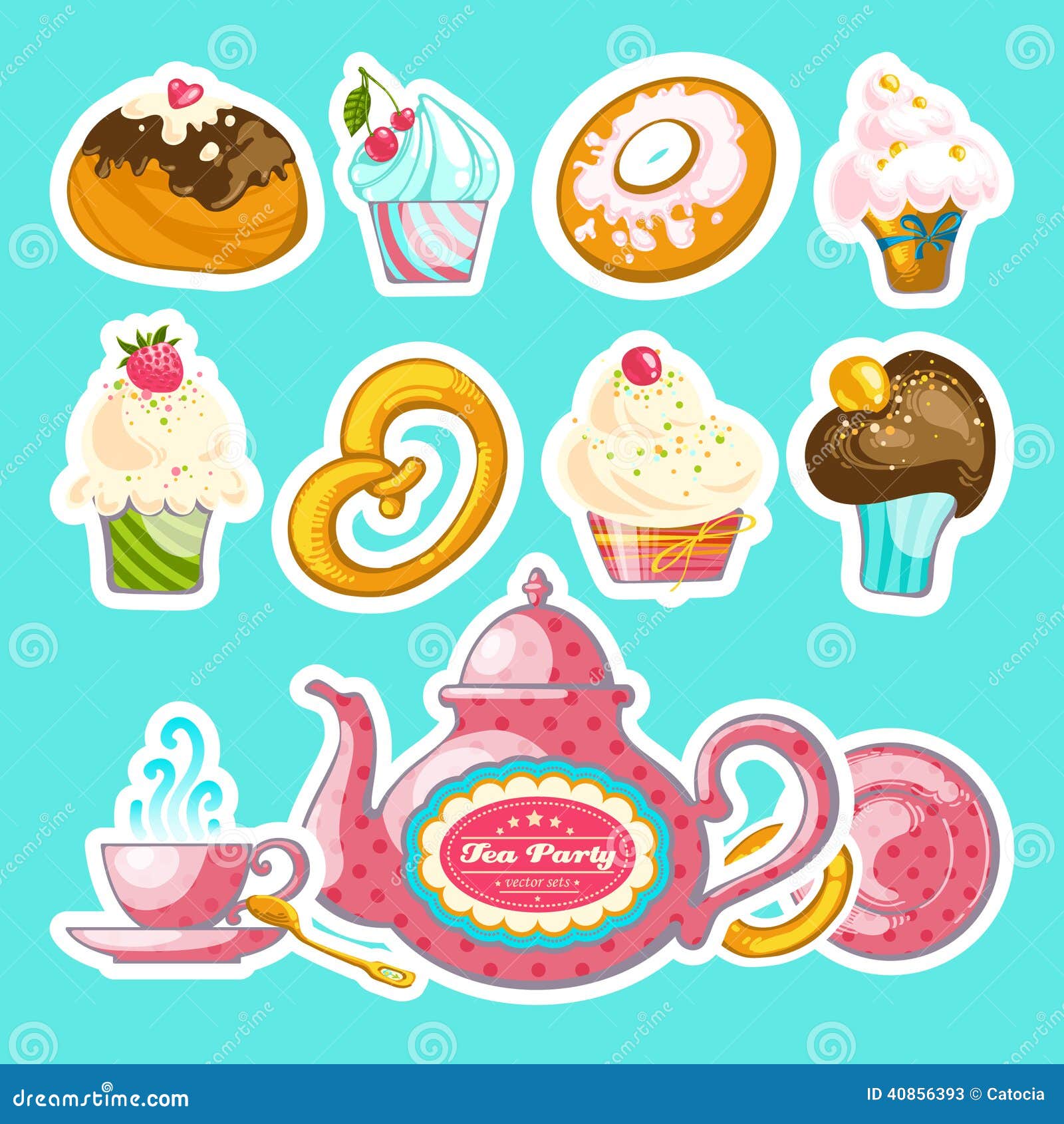 Tea Party vector set stock vector. Illustration of desserts - 40856393