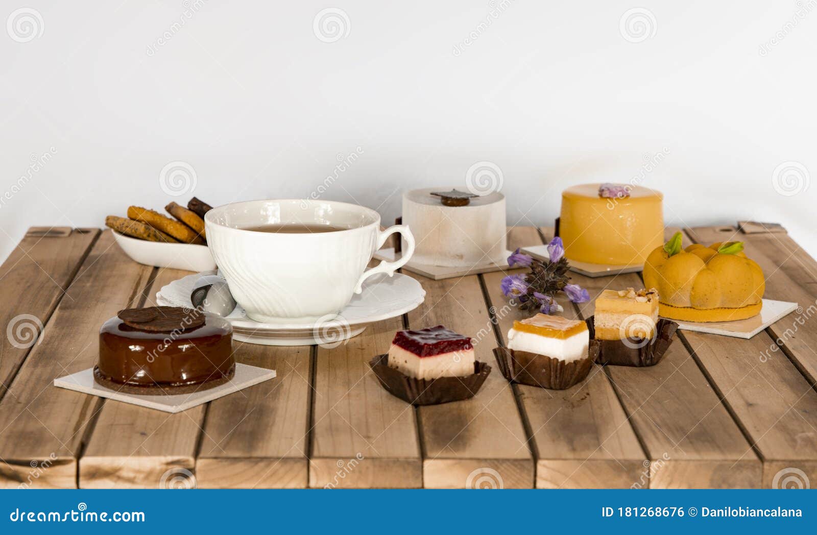 Tea and pastries stock photo. Image of brown, decorated - 181268676