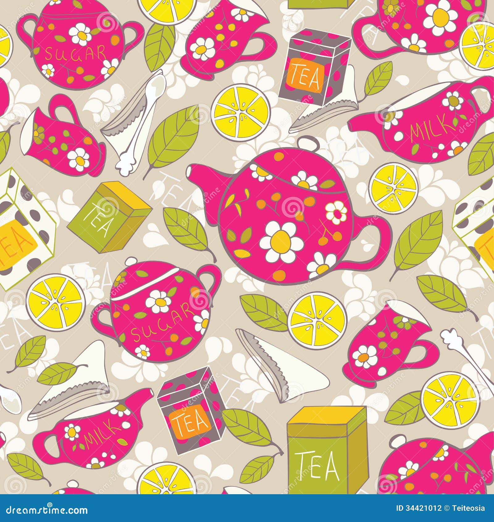Tea pattern stock vector. Illustration of creative, color - 34421012