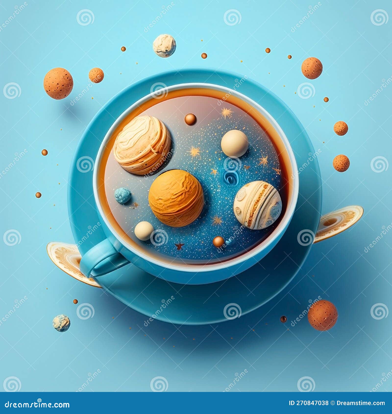 Tea with Planets and Stars Inside Blue Background Stock Illustration ...
