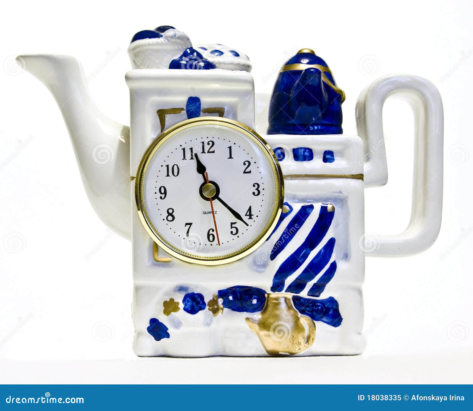 Tea pot with a clock stock image. Image of vessel, faience - 18038335