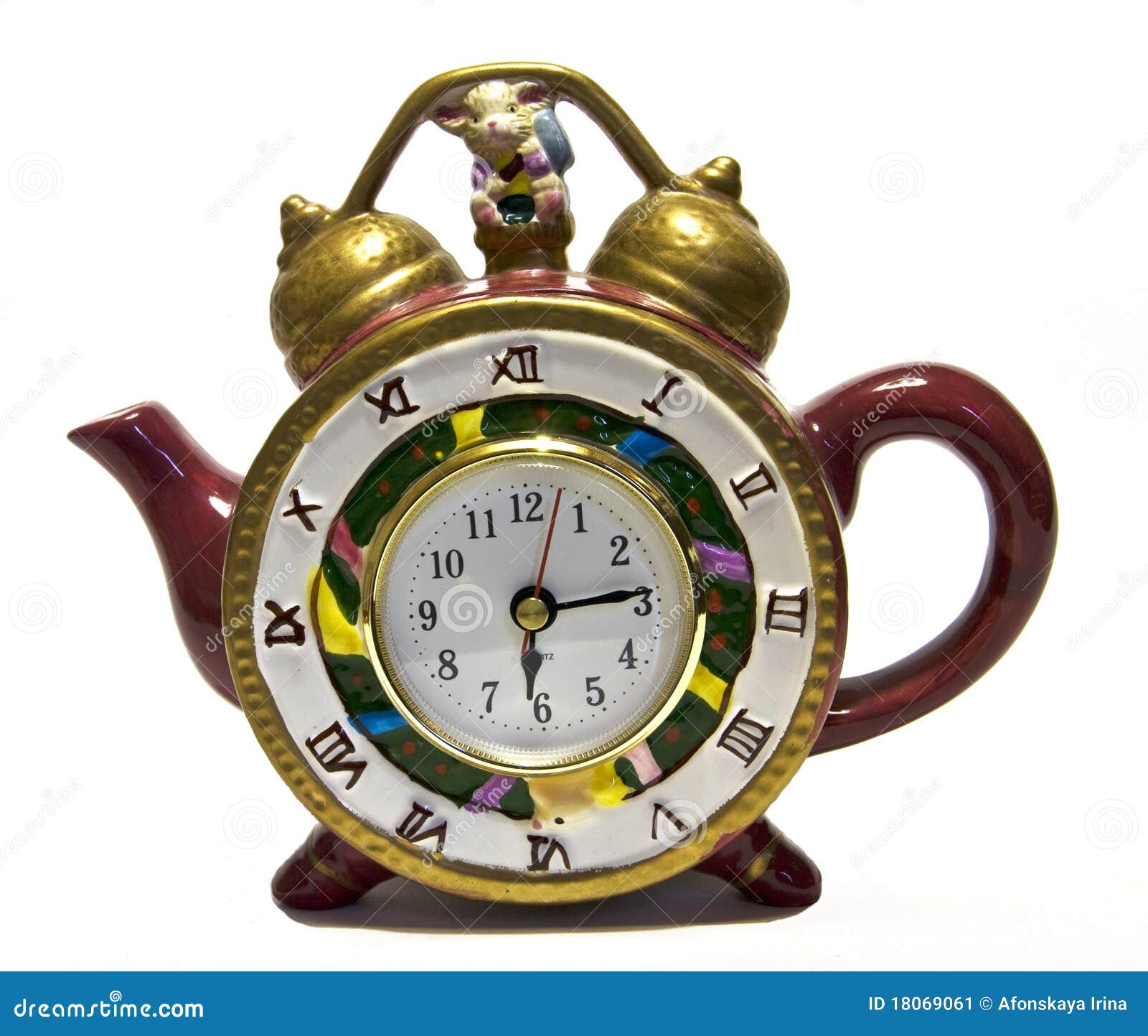 Tea pot with a clock stock image. Image of pottery, original - 18069061