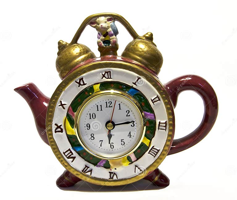 Tea pot with a clock stock image. Image of pottery, original - 18069061
