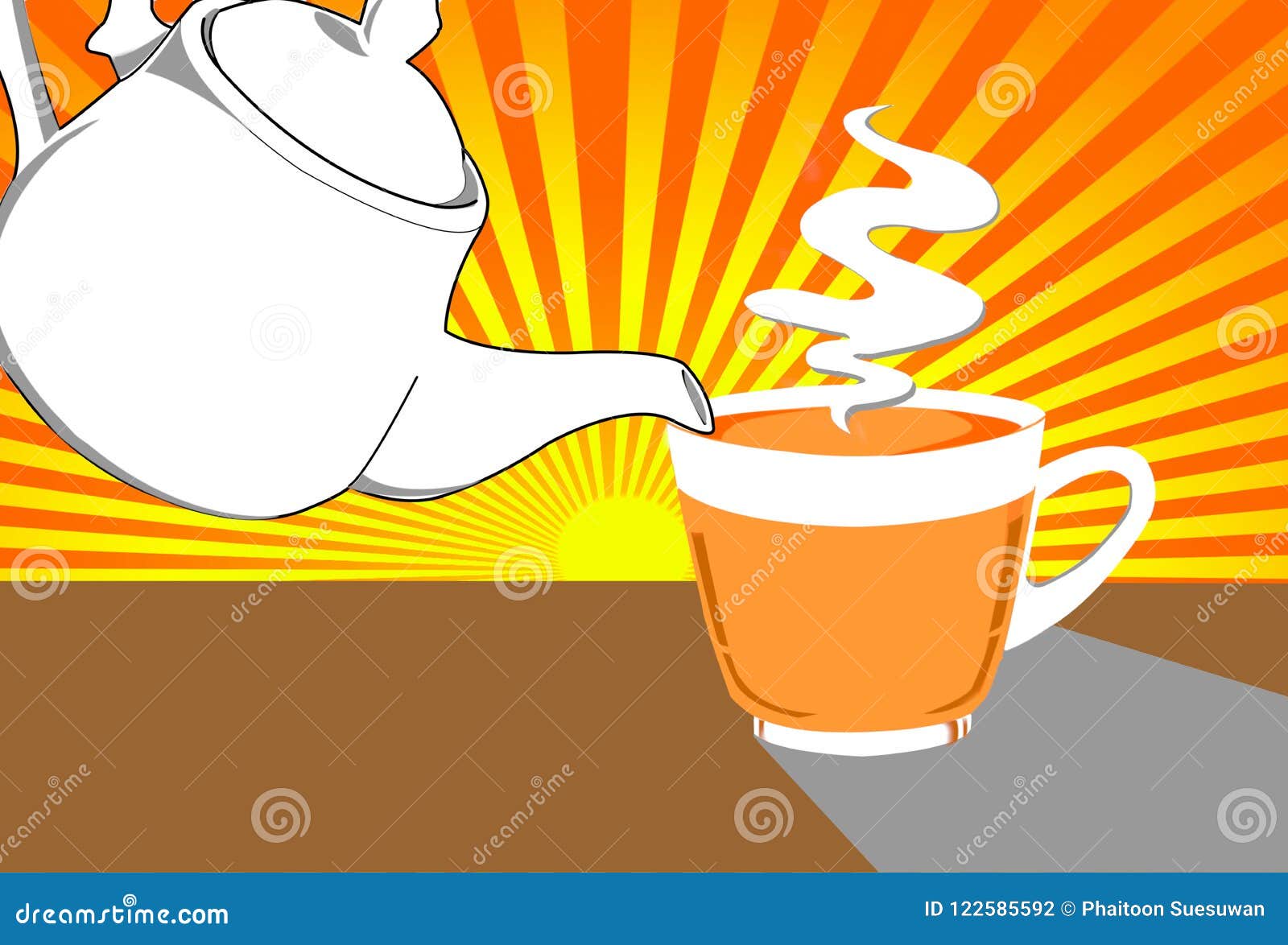 Tea Pot and a Cup of Tea with Smoke Stock Illustration - Illustration ...