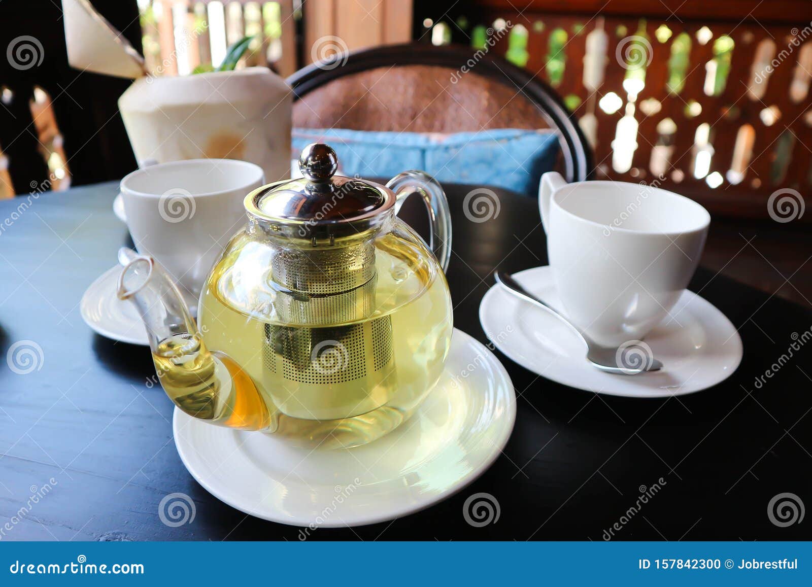 Tea, Tea Pot and Cups on the Table Stock Photo - Image of camomile ...