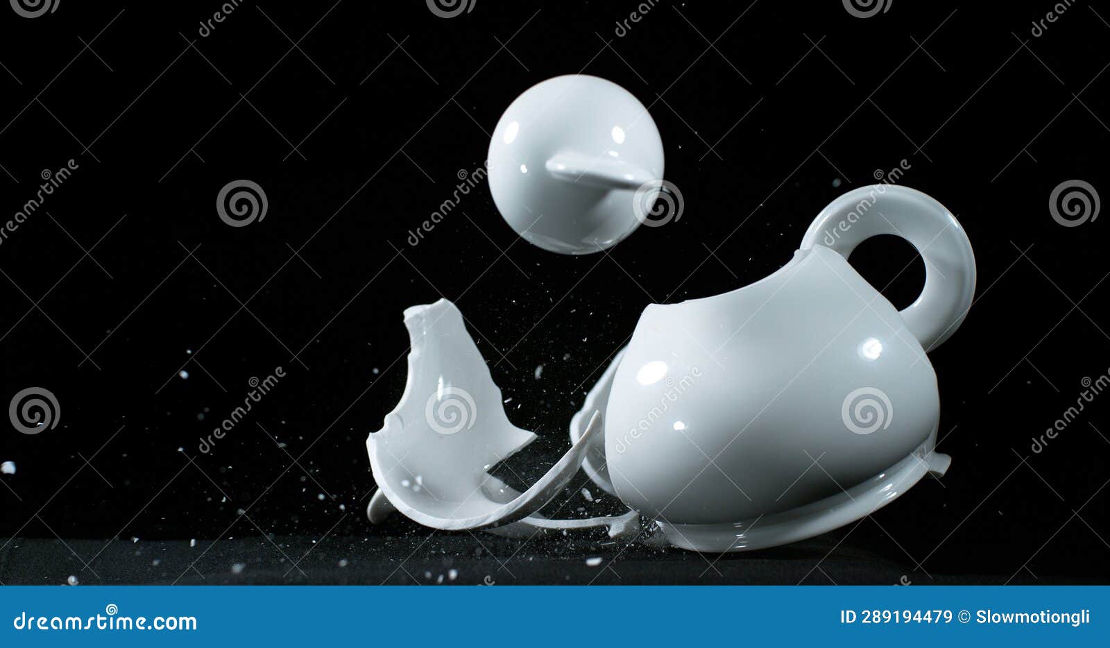 Tea-Pot Falling and Exploding on Black Background Stock Image - Image ...