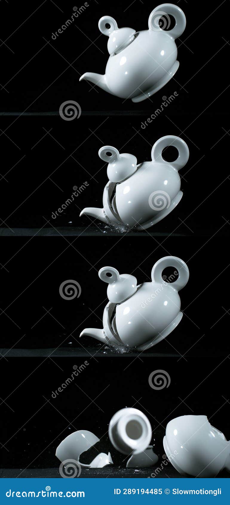 Tea-Pot Falling and Exploding on Black Background Stock Image - Image ...