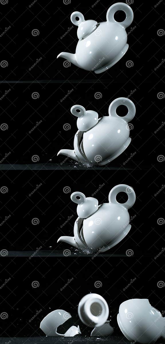 Tea-Pot Falling and Exploding on Black Background Stock Image - Image ...