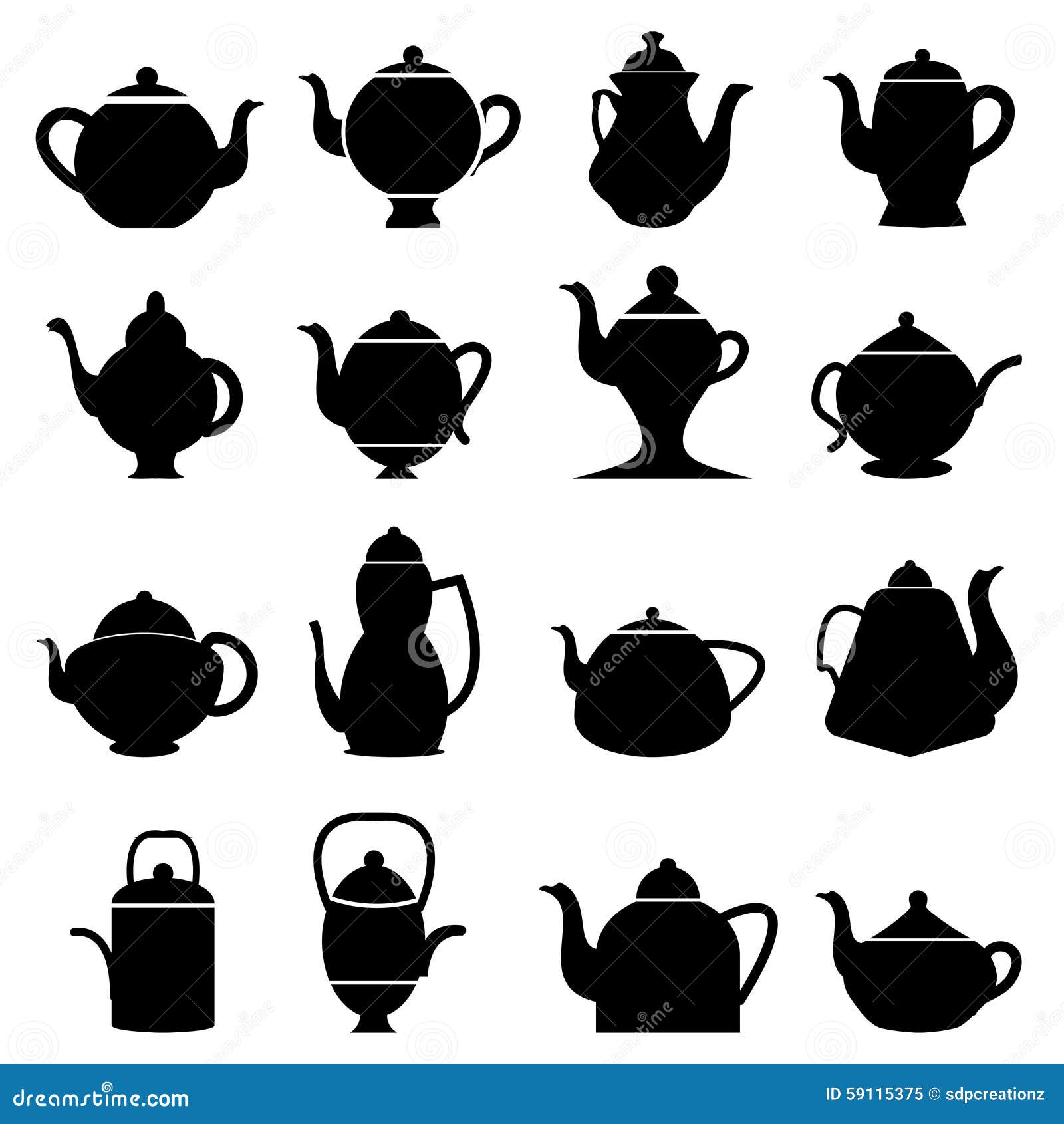 Tea pot icons set stock vector. Illustration of modern - 59115375