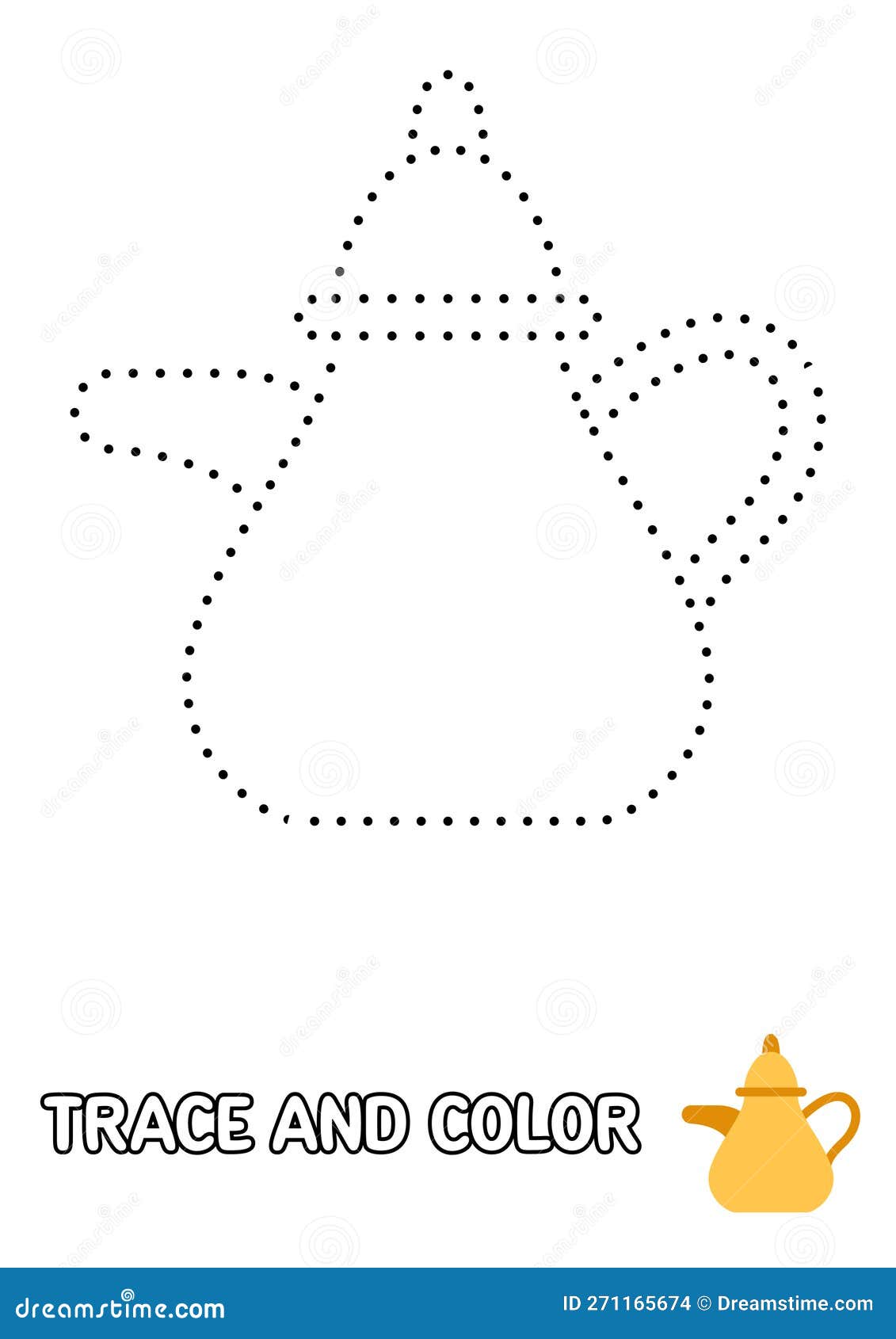 Tea Pot Tracing and Coloring Worksheet for Kids Stock Vector ...