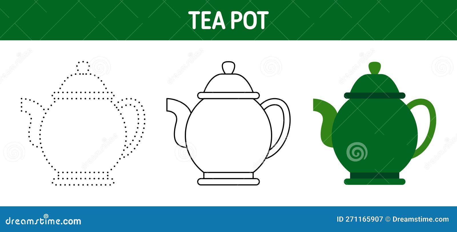 Tea Pot Tracing and Coloring Worksheet for Kids Stock Illustration ...