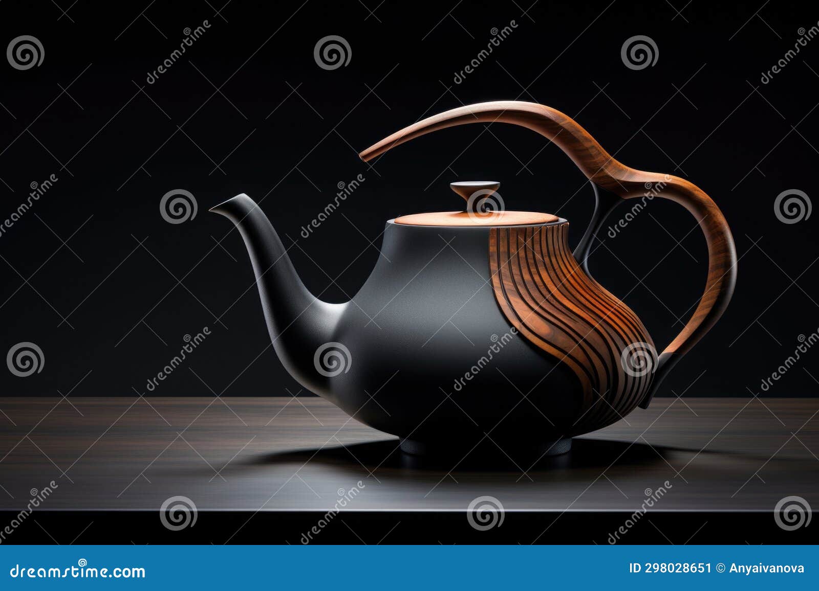 A Tea Pot with a Wooden Handle on a Table Stock Image - Image of ...