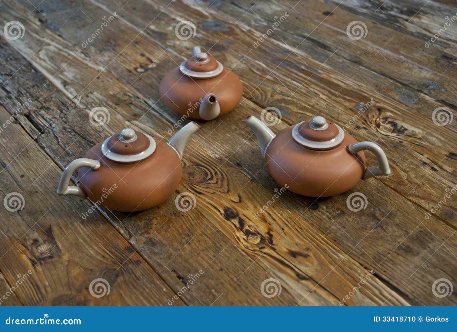 Tea Pots on a Wooden Table stock photo. Image of chinese - 33418710