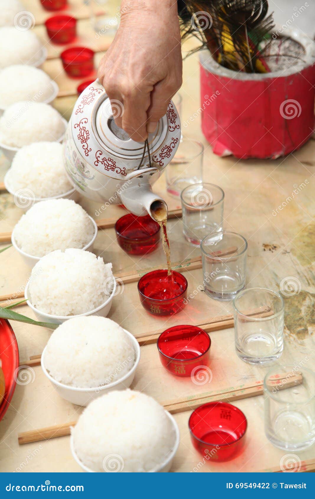 Tea Pouring Ancestor Food Offering Stock Photo - Image of brandy ...