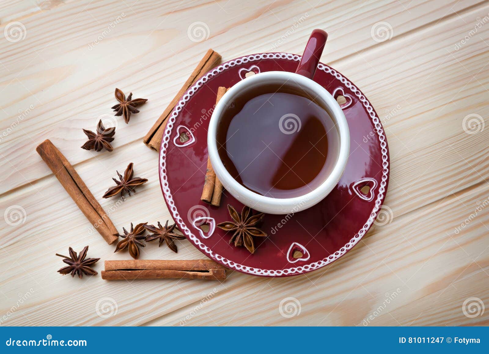 Tea in a red cup. stock image. Image of wooden, heart - 81011247