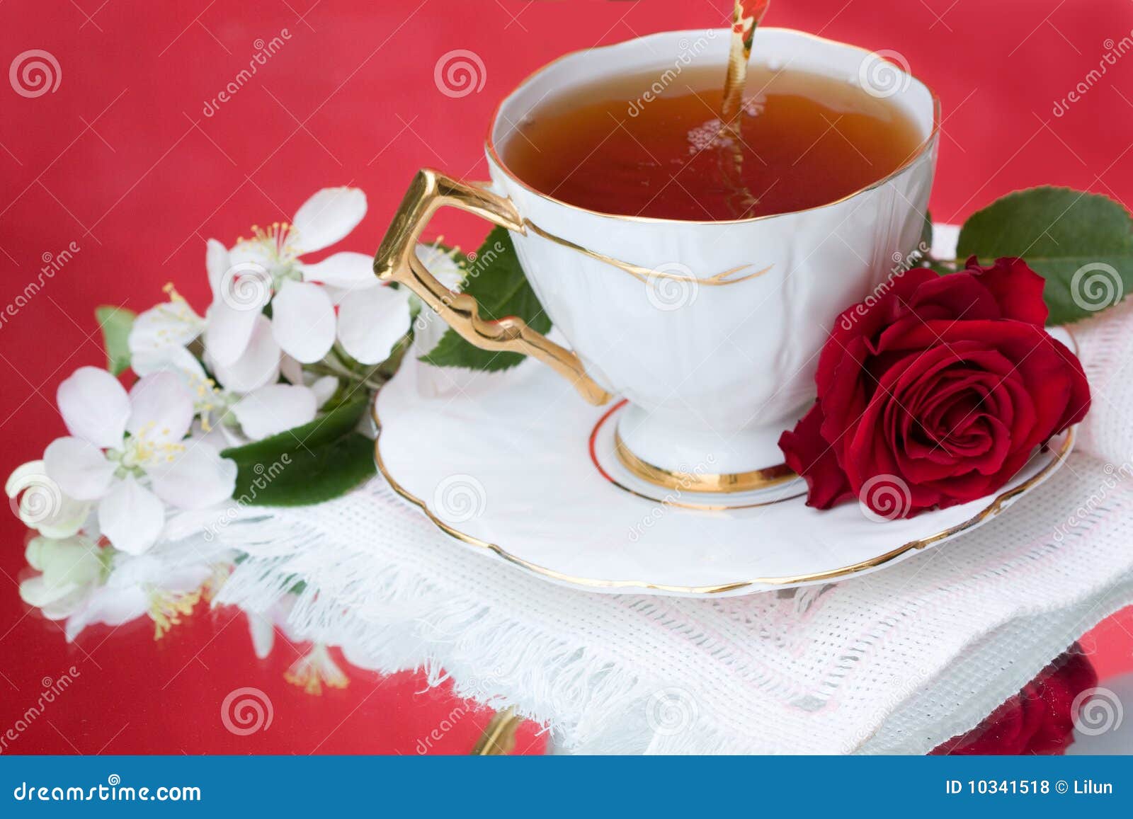 Tea and red rose stock photo. Image of morning, flowers - 10341518