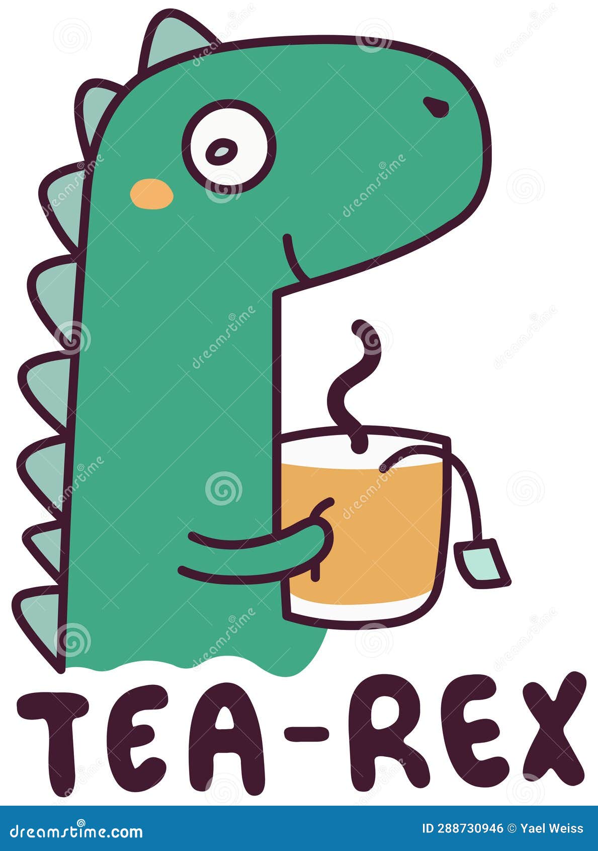 Tea-Rex stock vector. Illustration of green, trex, cute - 288730946