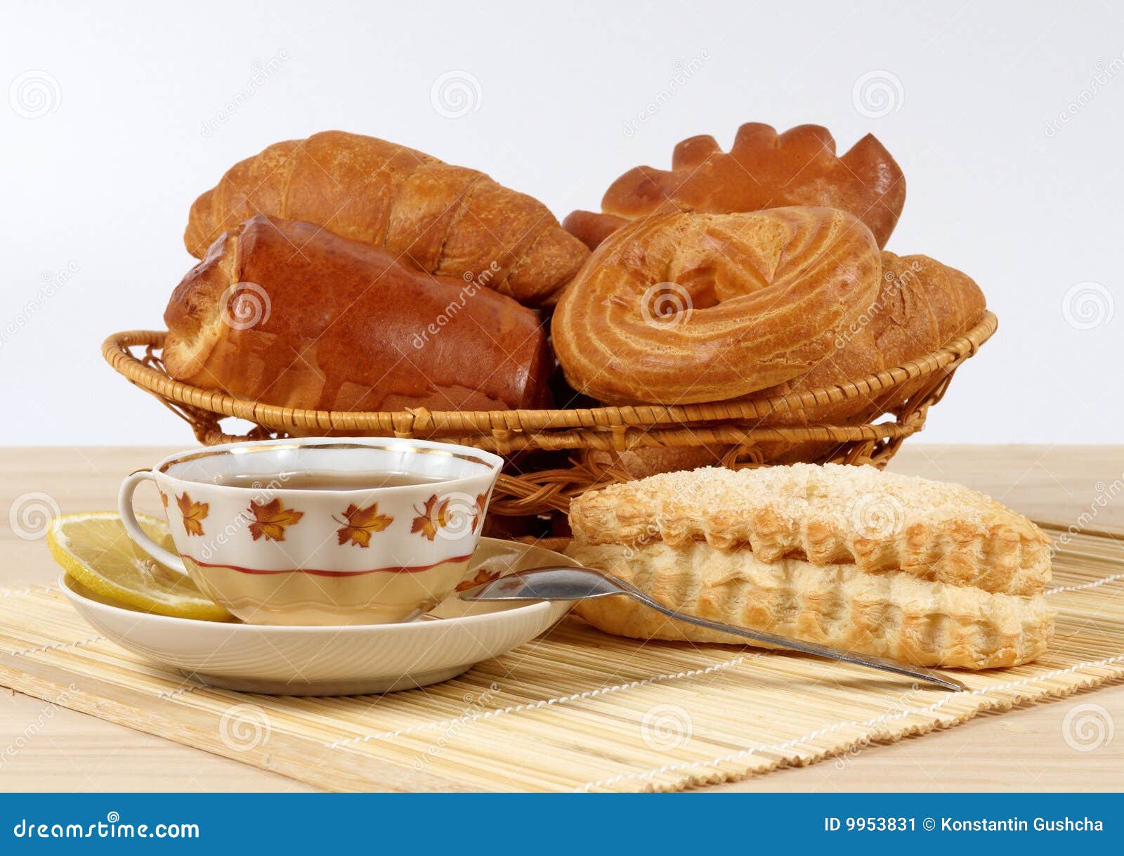 Tea and rolls stock image. Image of cottage, citrus, breakfast - 9953831